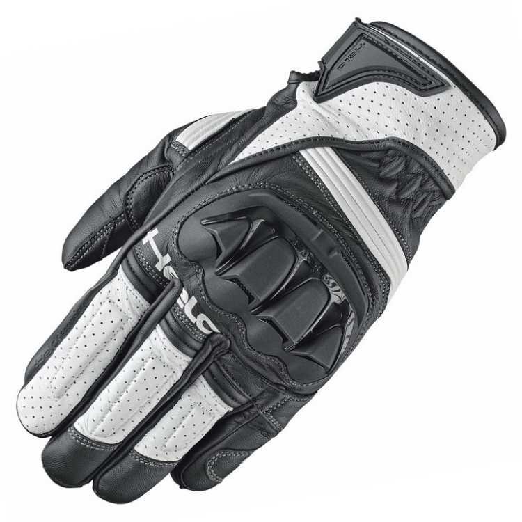 Guanto sportivo eroe POSTO su moto, bianco e nero, manzo/canguro